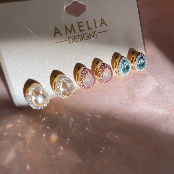 Amelia Designs | Jewelry | Nwt 3sets Of Jewel Stud Earrings | Poshmark